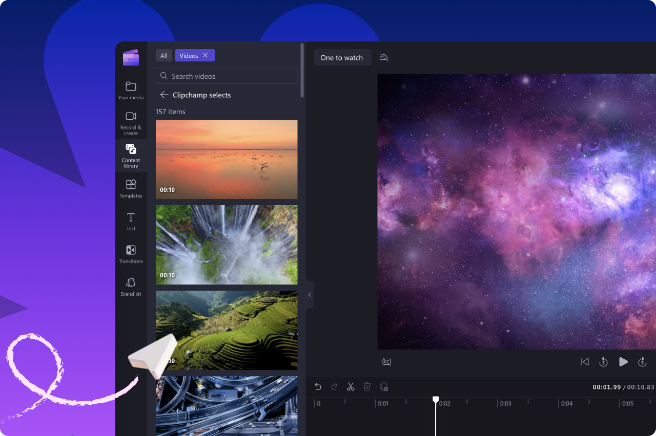 Add royalty-free stock media to videos